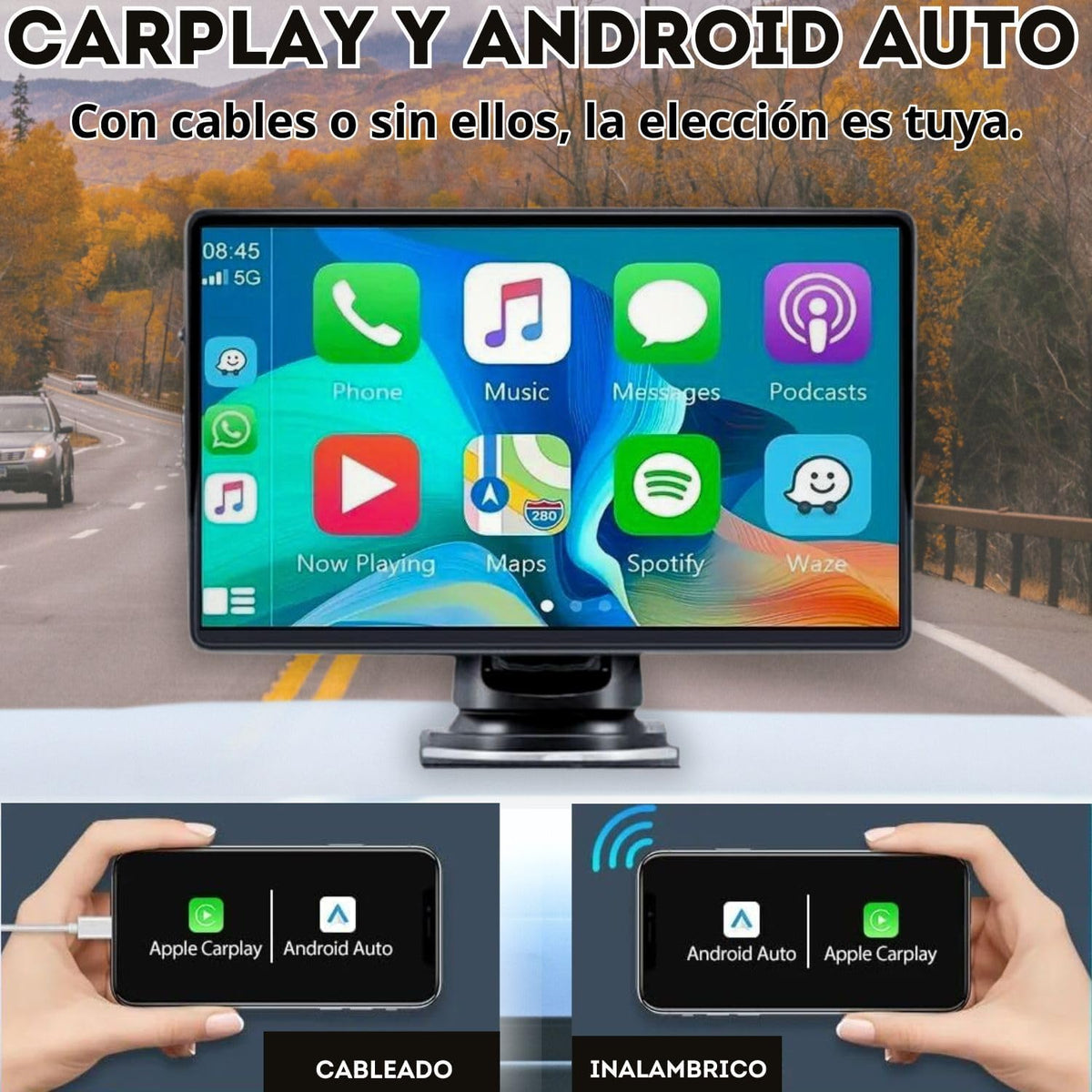 Pantalla Coche Carplay y Android Auto Inalambrico de 7 Pulgadas, Panta – Monxu Shop