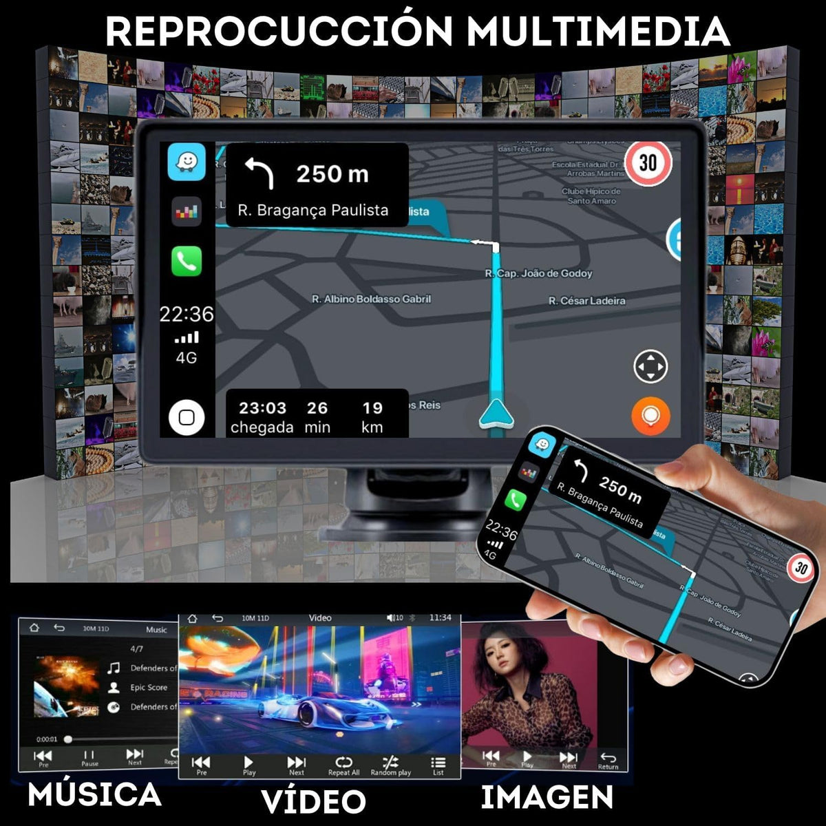 Pantalla Coche Carplay y Android Auto Inalambrico de 7 Pulgadas, Panta ...