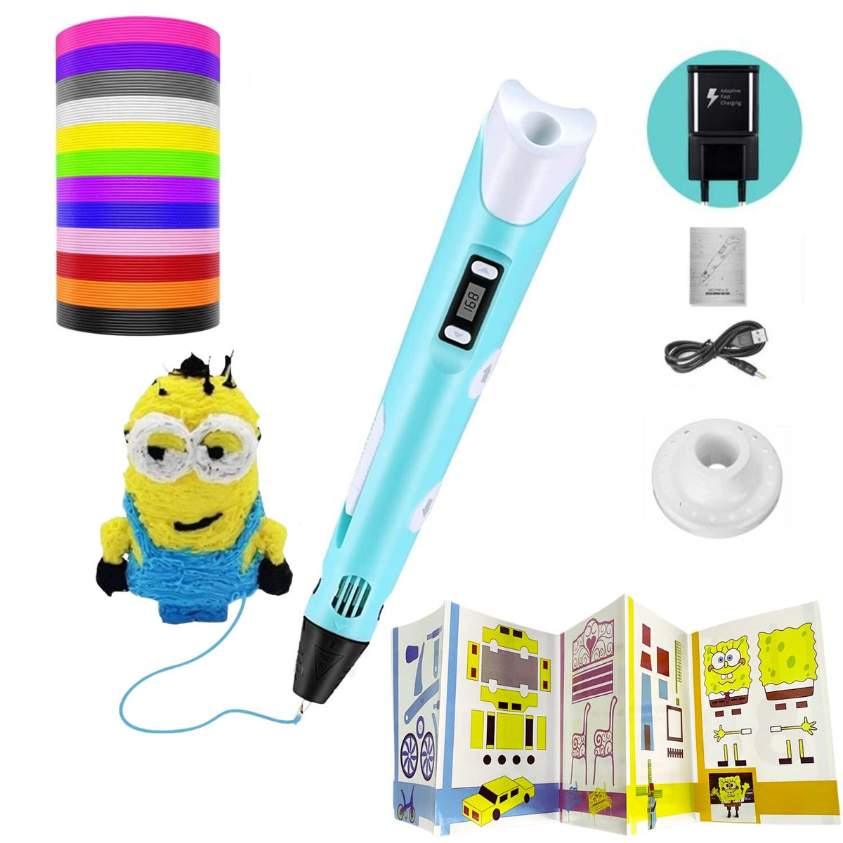 Boligrafo/Lapiz 3D con 12 Filamentos de Colores de 3 Metros Cada Uno, – Monxu Shop